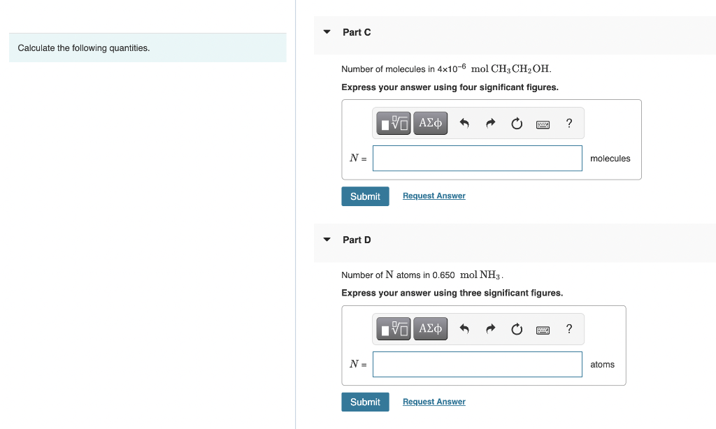Solved Calculate the following quantities. Number of | Chegg.com