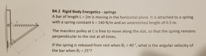 Solved B4.2 Rigid Body Energetics -springs A bar of length L | Chegg.com