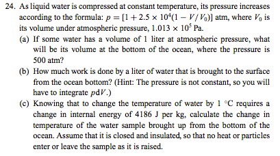 Solved As liquid water is compressed at constant | Chegg.com