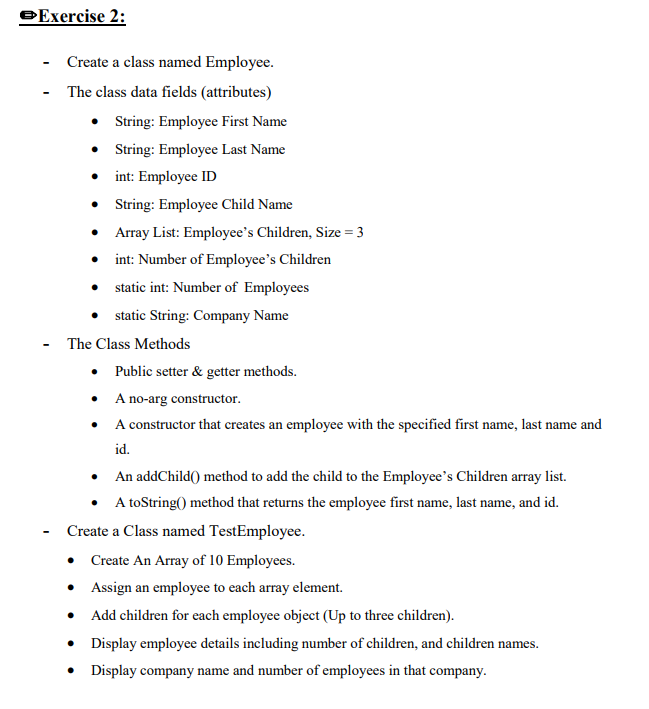 Solved Exercise 2: Create a class named Employee. The class | Chegg.com Solved Exercise 2: Create a class named Employee. The class | Chegg.com