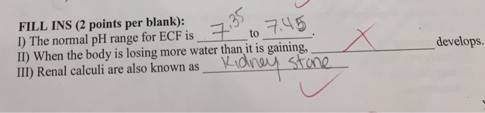 Solved FILL INS (2 points per blank):-3) I) The normal pH | Chegg.com