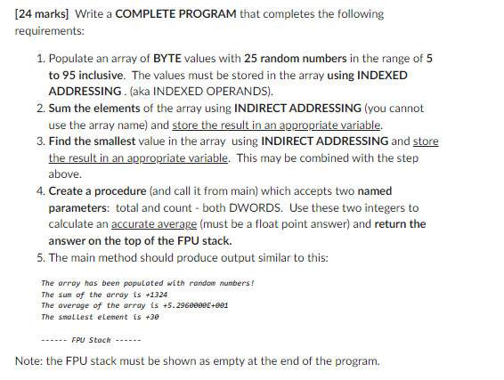 Solved 1. Populate an array of BYTE values with 25 random | Chegg.com