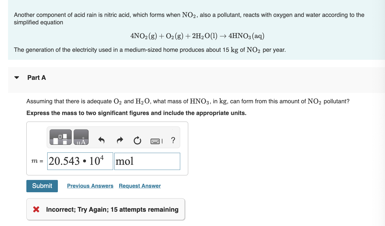 Solved Another component of acid rain is nitric acid, which | Chegg.com