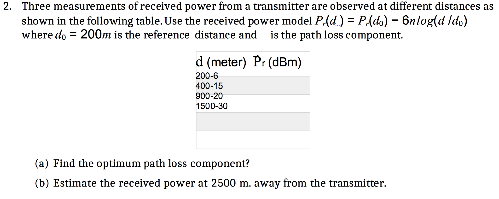 Solved 2. Three measurements of received power from a | Chegg.com