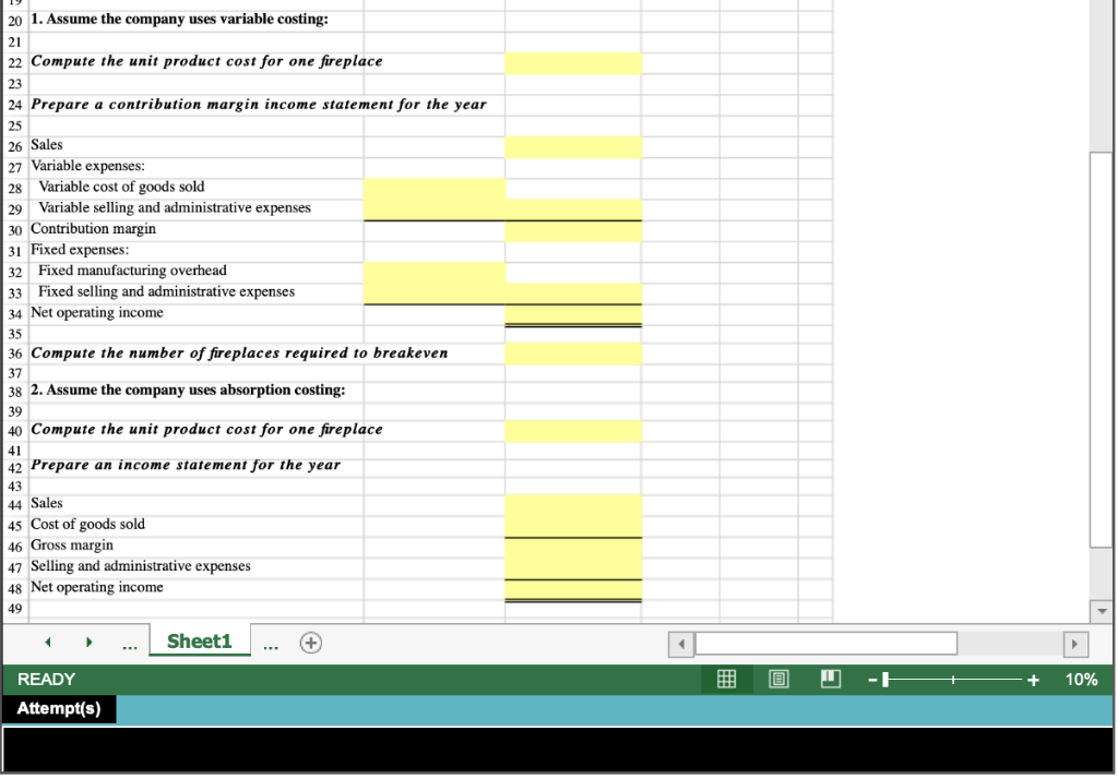 Solved Variable and Absorption Costing - Excel 困 FILE HOME | Chegg.com