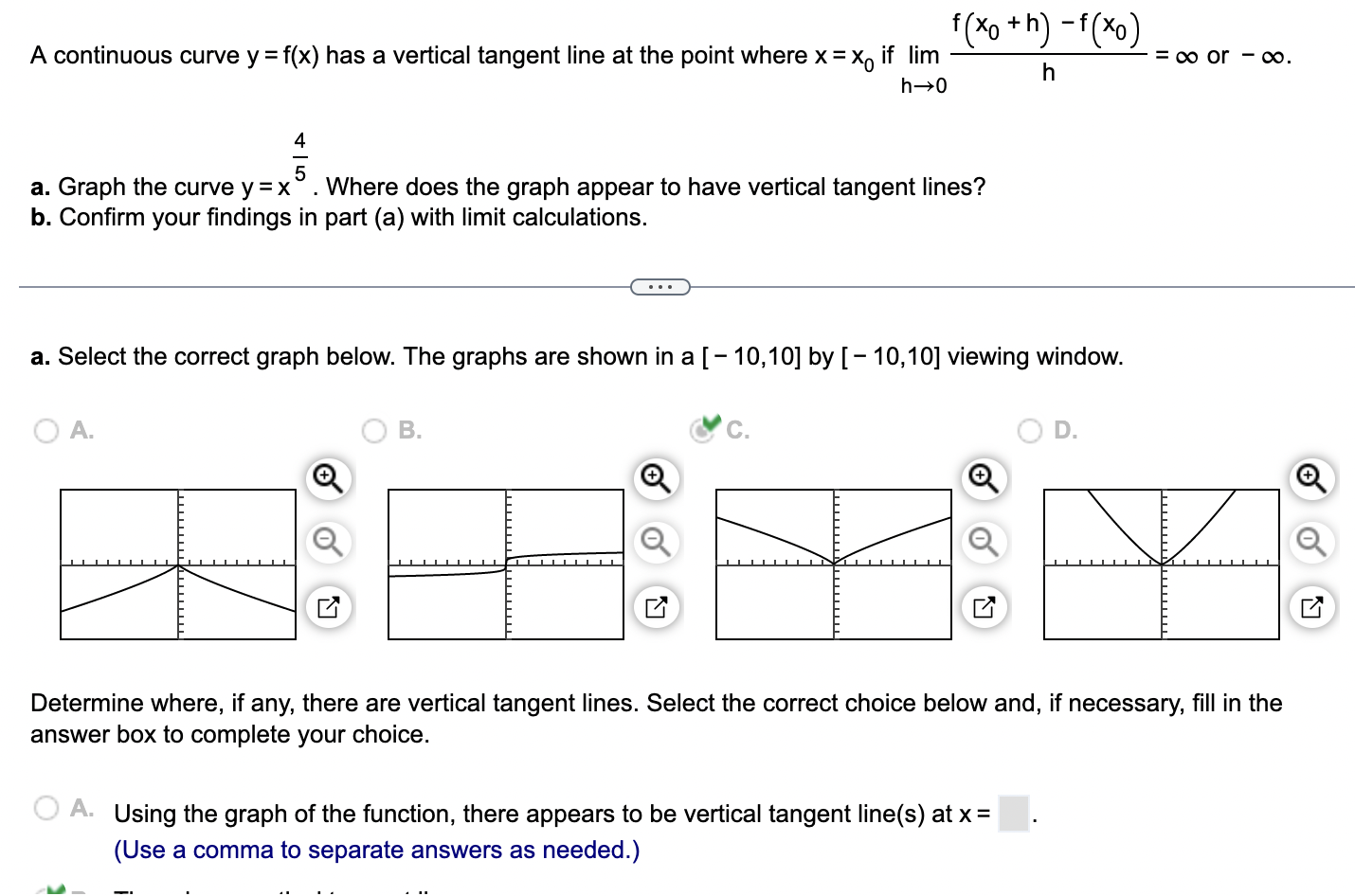 Solved A continuous curve yequals f(x) has a vertical | Chegg.com