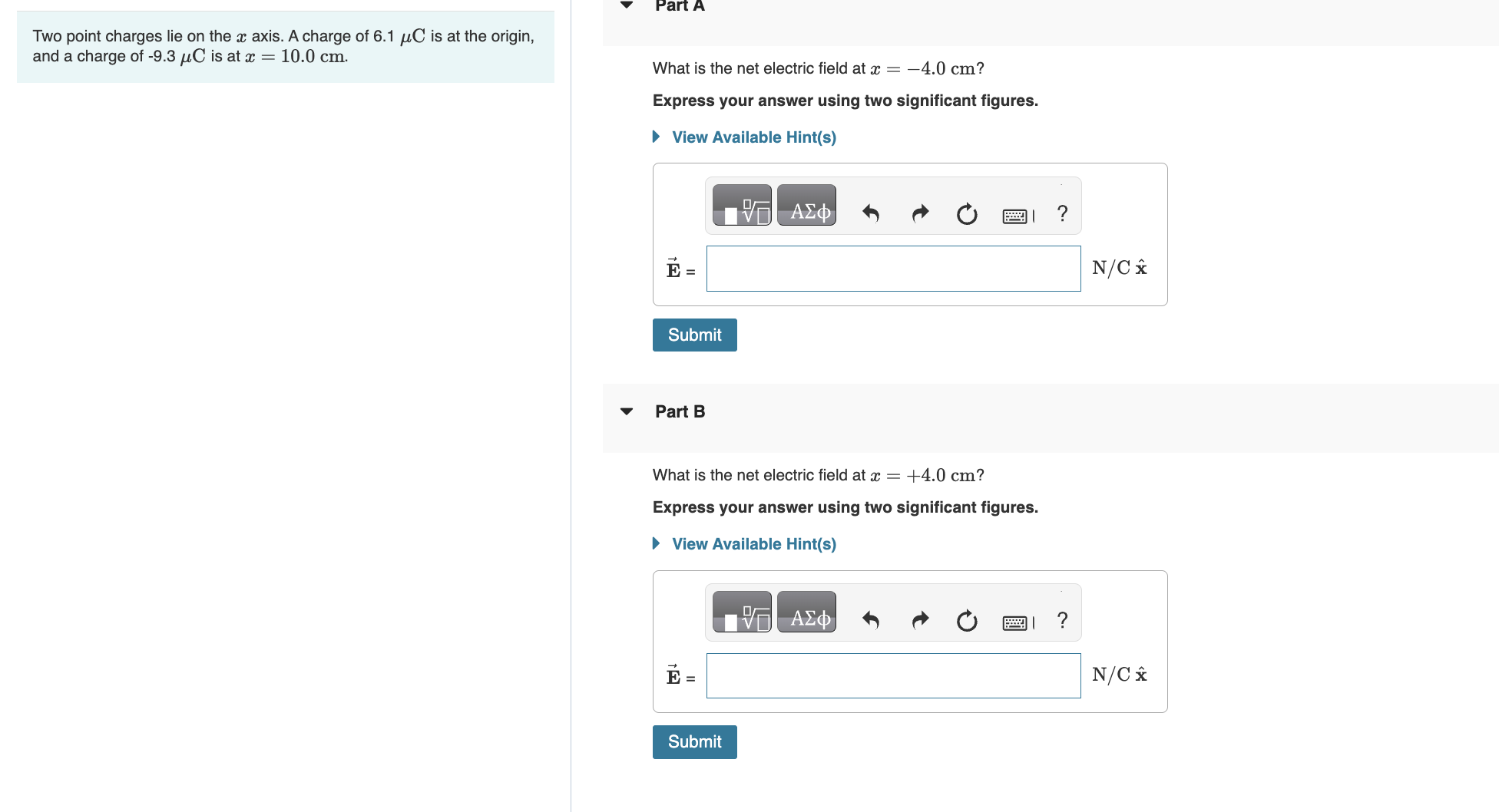 Solved Two point charges lie on the x ﻿axis. A charge of | Chegg.com