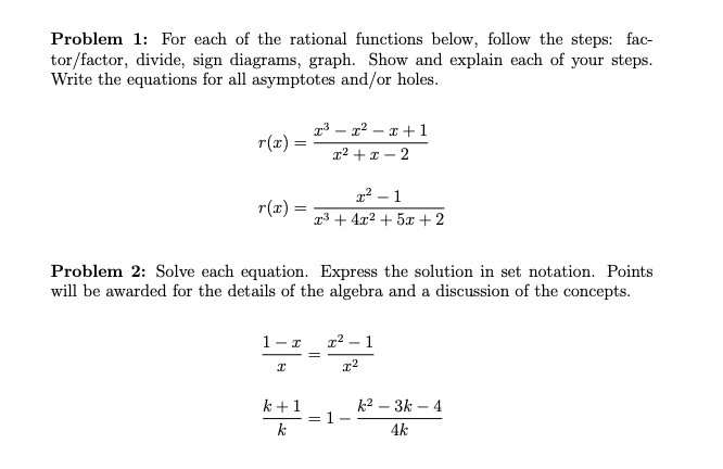 Solved Problem 1: For each of the rational functions below, | Chegg.com