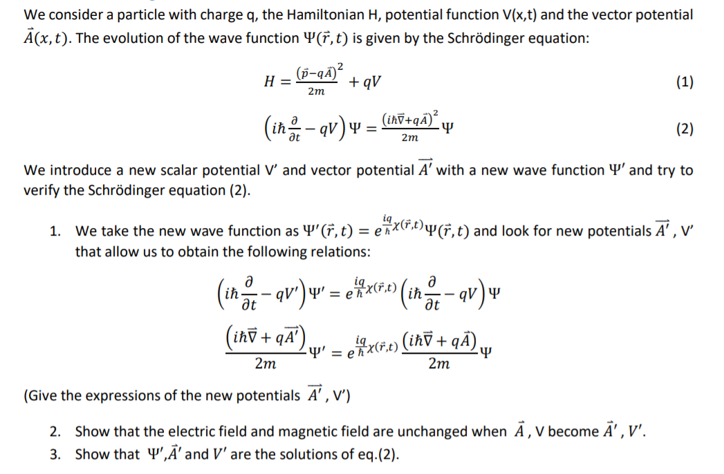 Solved We consider a particle with charge q, the Hamiltonian | Chegg.com