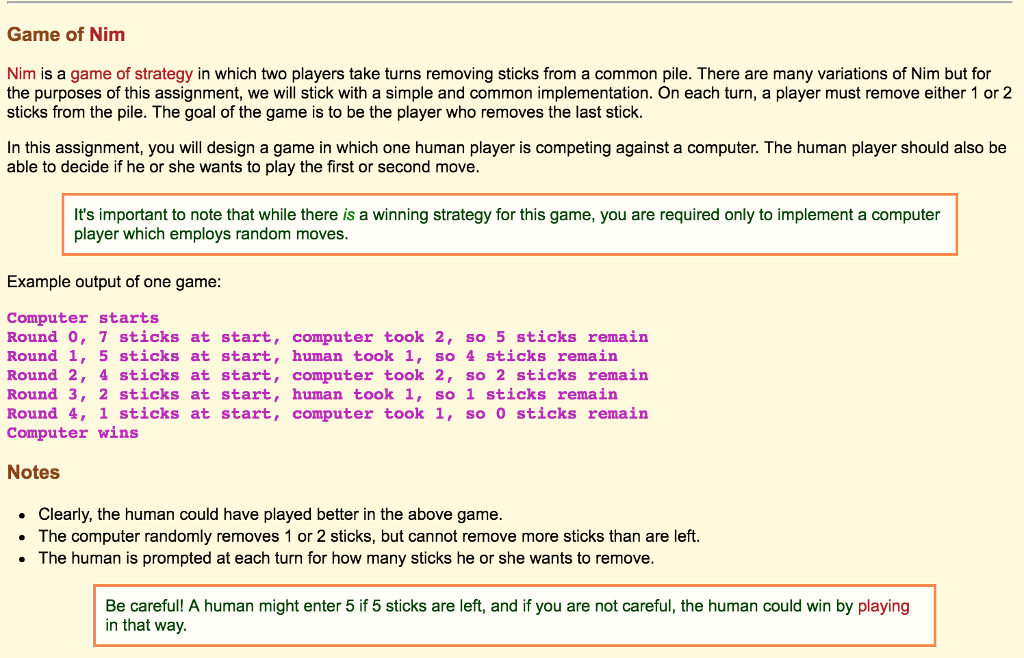 Solved Game of Nim Nim is a game of strategy in which two | Chegg.com