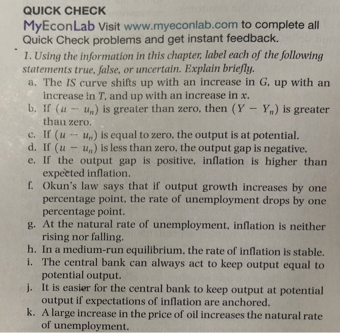 Solved QUICK CHECK MyEconLab Visit www.myeconlab.com to | Chegg.com