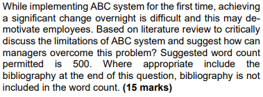 Solved While implementing ABC system for the first time, | Chegg.com