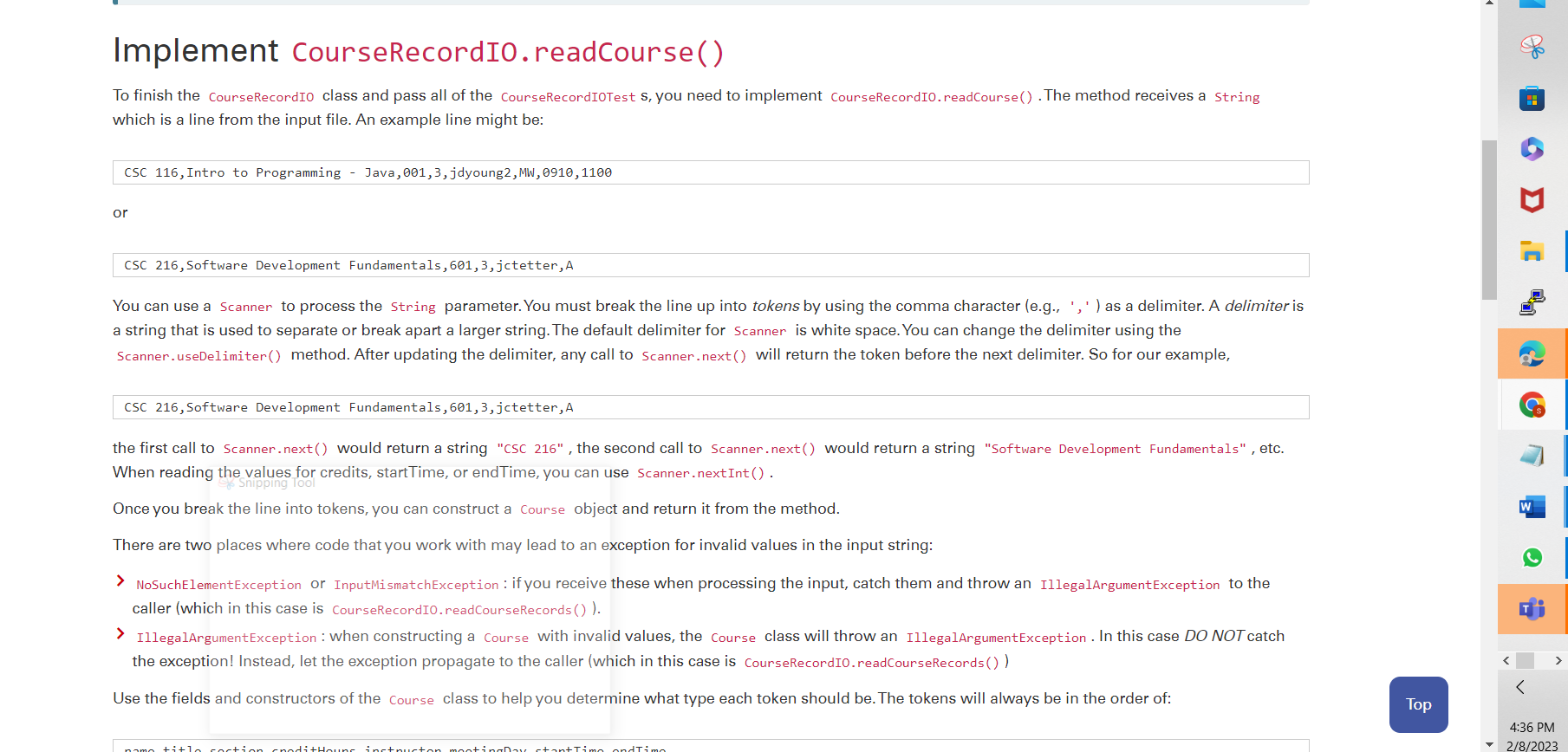 Solved Implement CourseRecordIO. readCourse() To finish the | Chegg.com