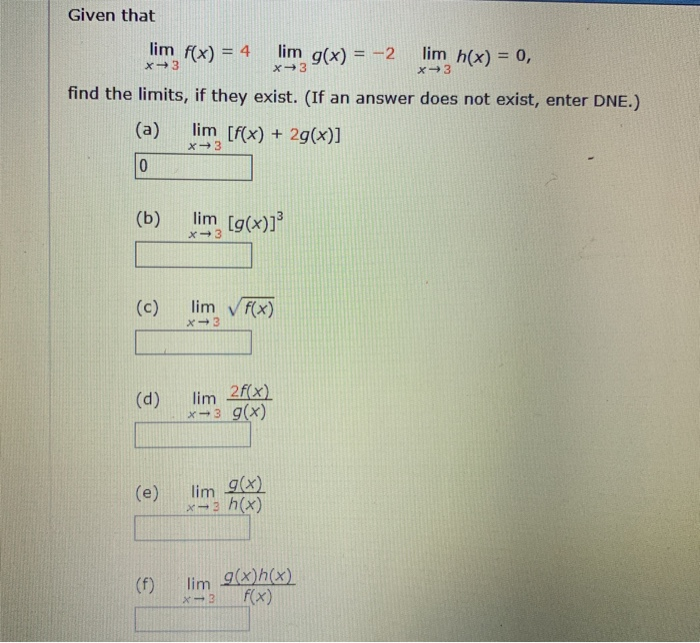 Solved Given that im fx) 4 lim g(x)2 lim h(x) -o, x+3 find | Chegg.com