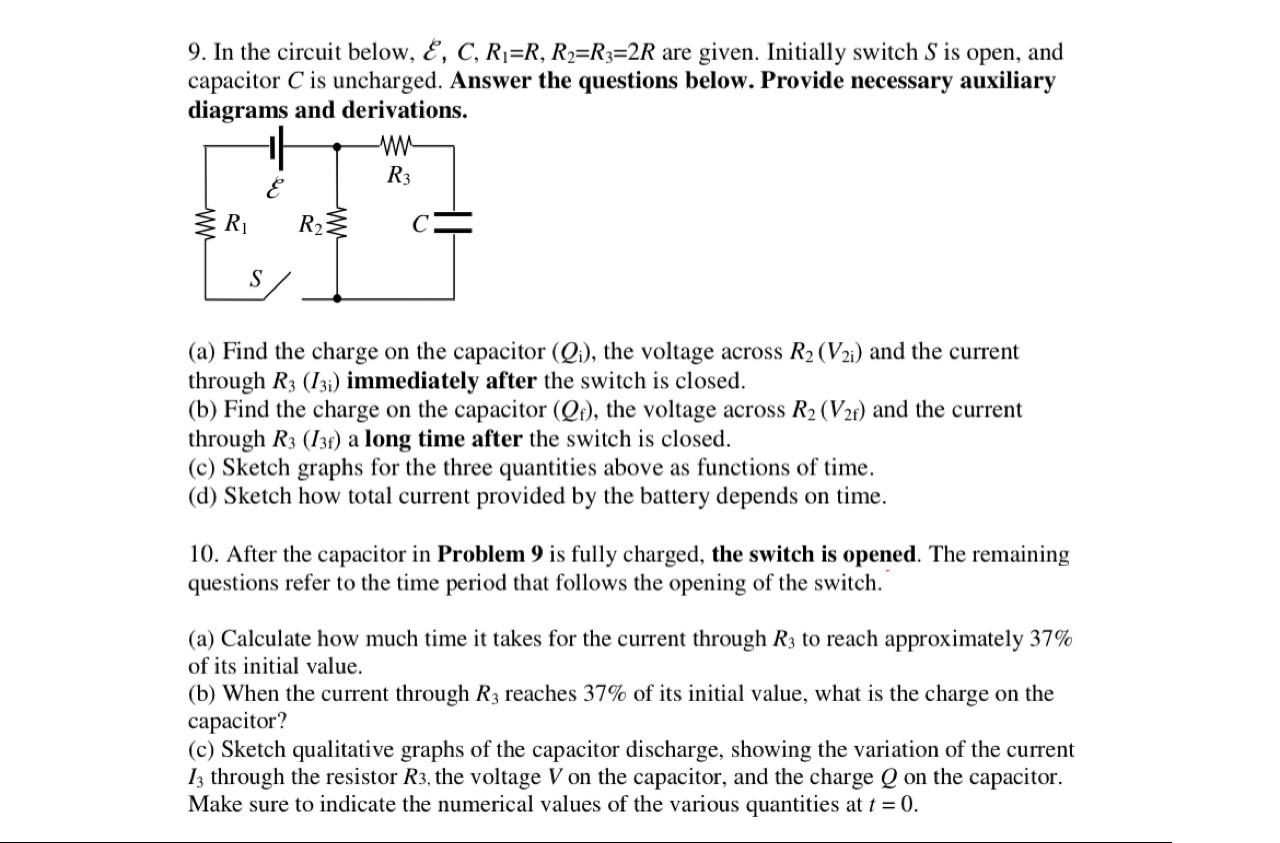 Solved 9. In the circuit below, E, C, Ri=R, R2=R3=2R are | Chegg.com