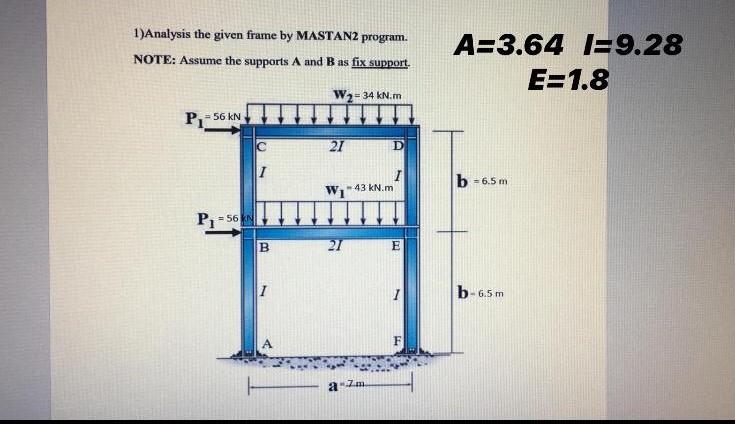 Solved 1)Analysis the given frame by MASTAN2 program. NOTE: | Chegg.com