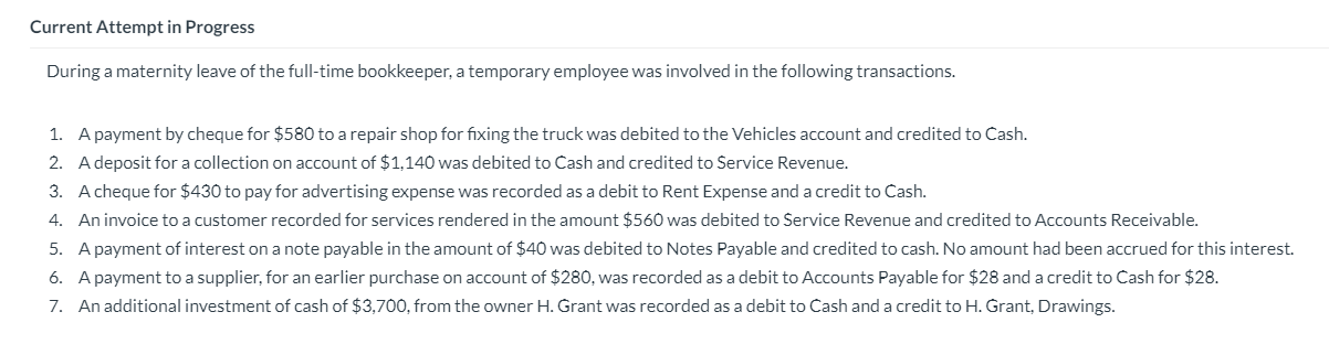 Solved Current Attempt in Progress During a maternity leave | Chegg.com