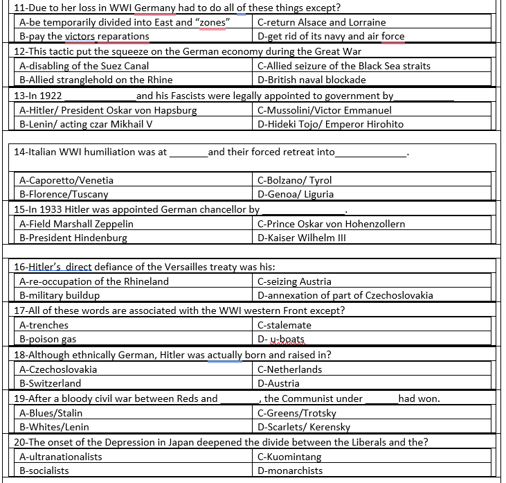 11-Due to her loss in WWI Germany had to do all of | Chegg.com