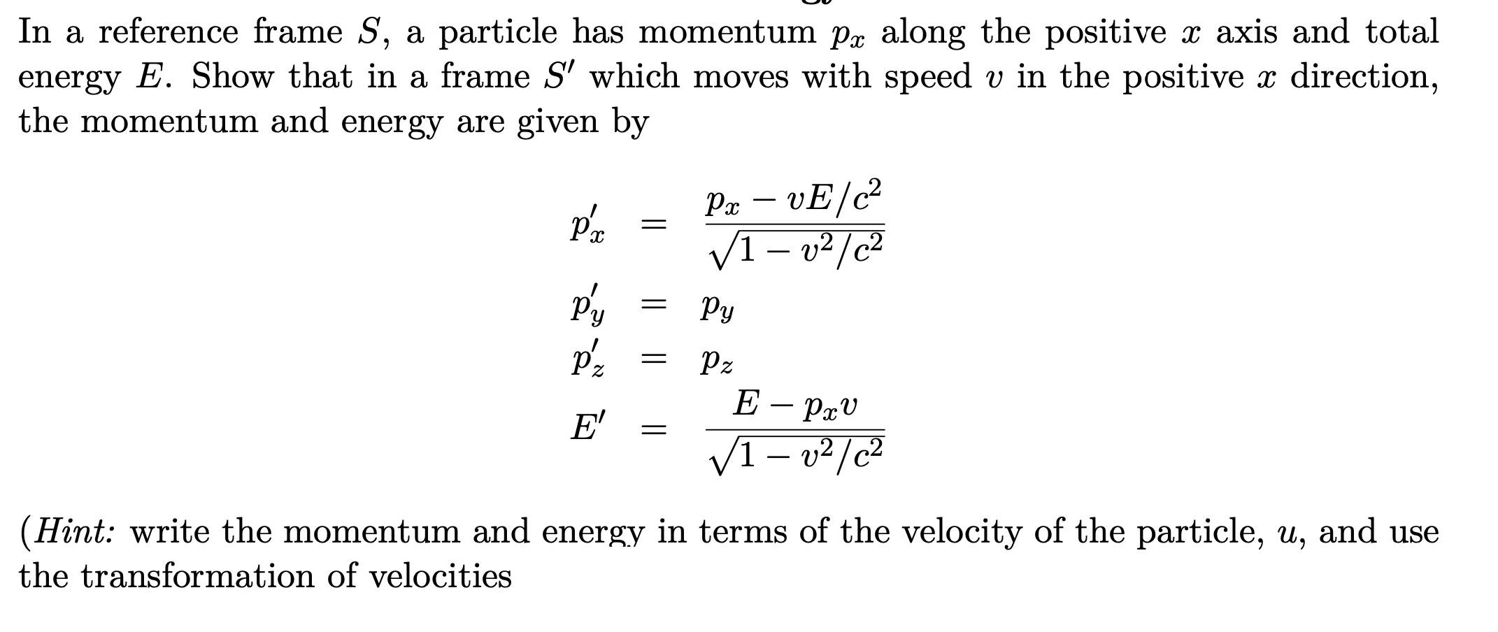 Solved In a reference frame S, a particle has momentum px | Chegg.com
