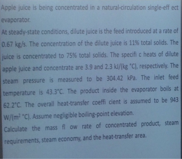 Solved Apple juice is being concentrated in a | Chegg.com
