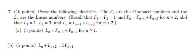 Solved 7. (10 points) Prove the following identities. The F, | Chegg.com