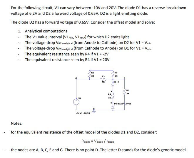 Solved For the following circuit, V1 can vary between -10V | Chegg.com
