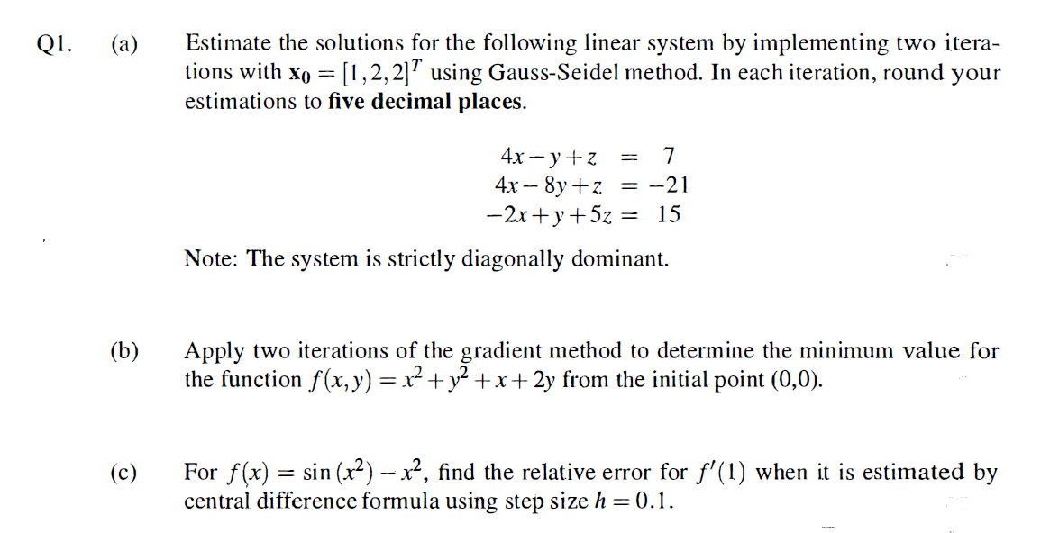 Solved Estimate the solutions for the following linear | Chegg.com