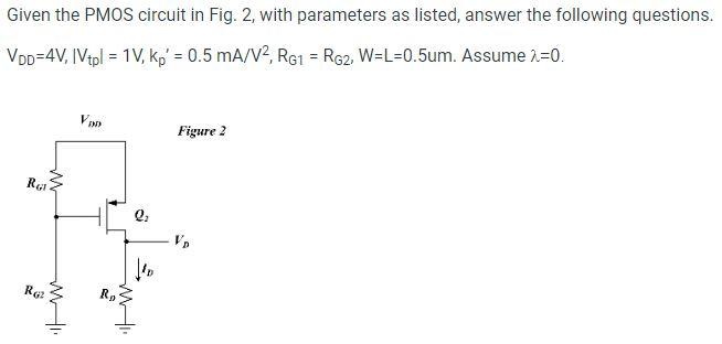 Solved Given the PMOS circuit in Fig. 2, with parameters as | Chegg.com