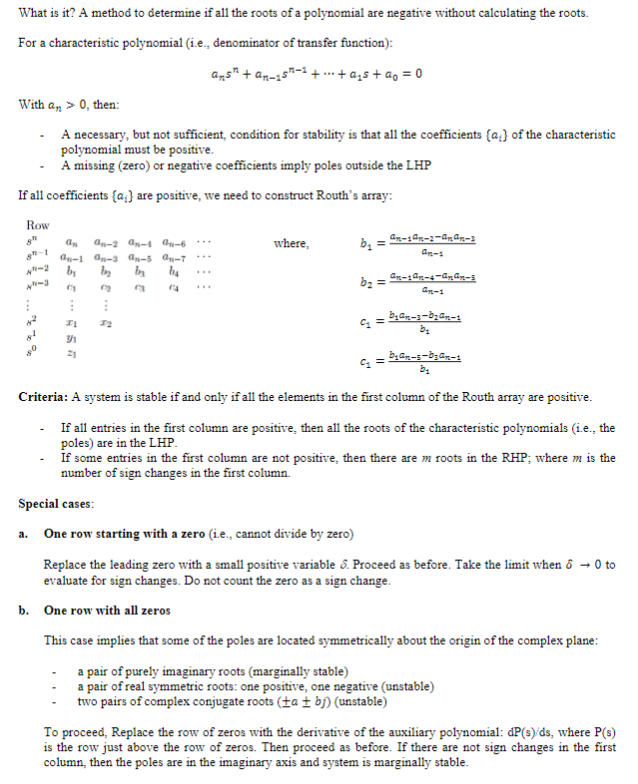 Solved What is it? A method to determine if all the roots of | Chegg.com