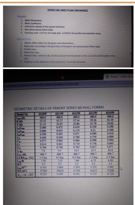 SERIES 60 LINES PLAN DRAWINGS Inputs 1. Main | Chegg.com