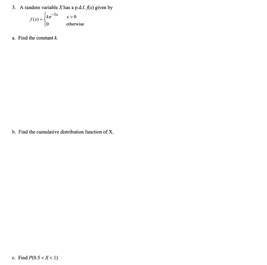 Solved 3. A random variable X has a p.d.f. f(x) given by | Chegg.com