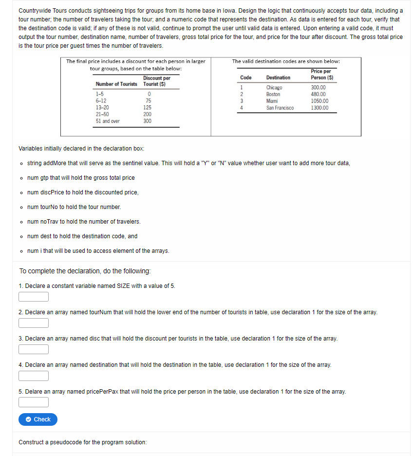 Solved Countrywide Tours conducts sightseeing trips for | Chegg.com