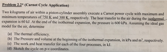 Solved Problem 2.2* (Carnot Cycle Application) Two kilograms | Chegg.com