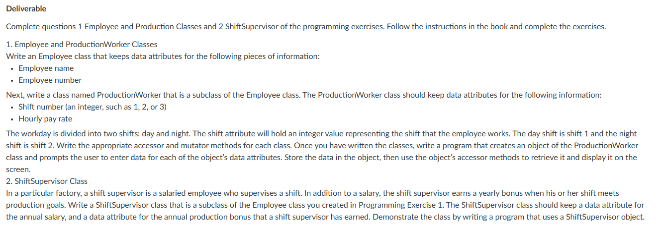 Solved Complete questions 1 Employee and Production Classes | Chegg.com
