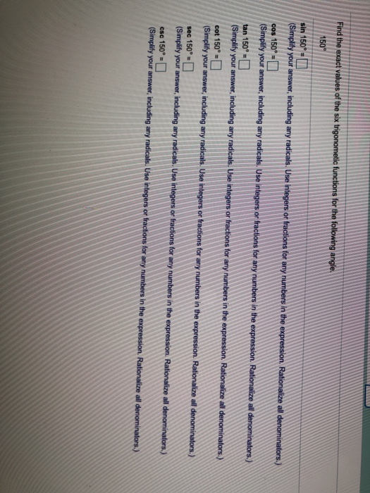 Solved 150° tan 150 - cot 150 | Chegg.com