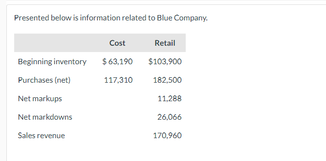 Solved Presented below is information related to Blue | Chegg.com