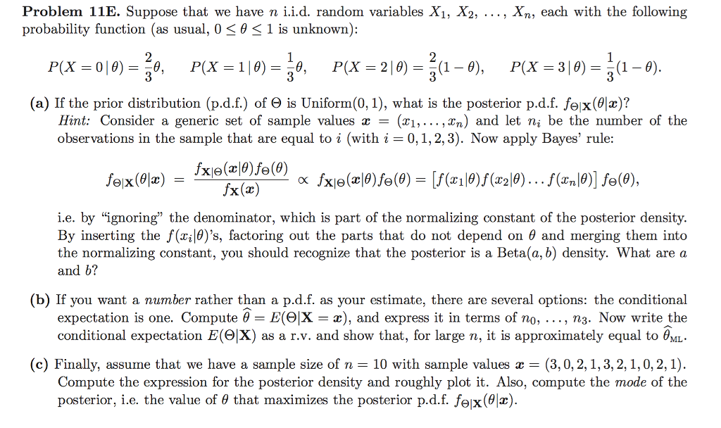 Solved Problem 11e Suppose That We Have N Iid Random 