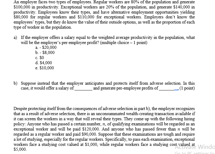 Solved An employer faces two types of employees. Regular | Chegg.com
