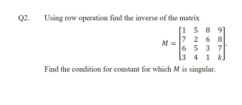 Solved 22. Using row operation find the inverse of the | Chegg.com