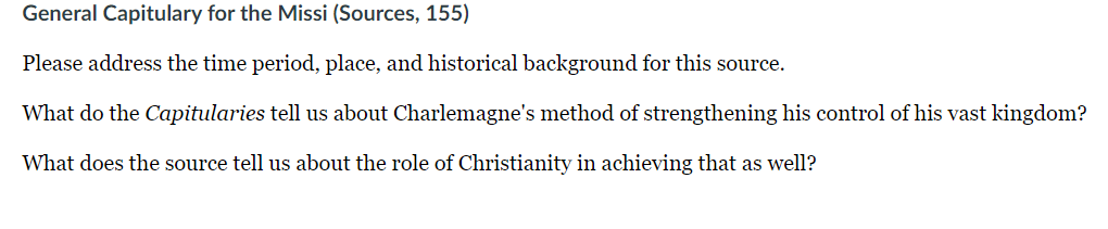 General Capitulary for the Missi (Sources, 155) | Chegg.com