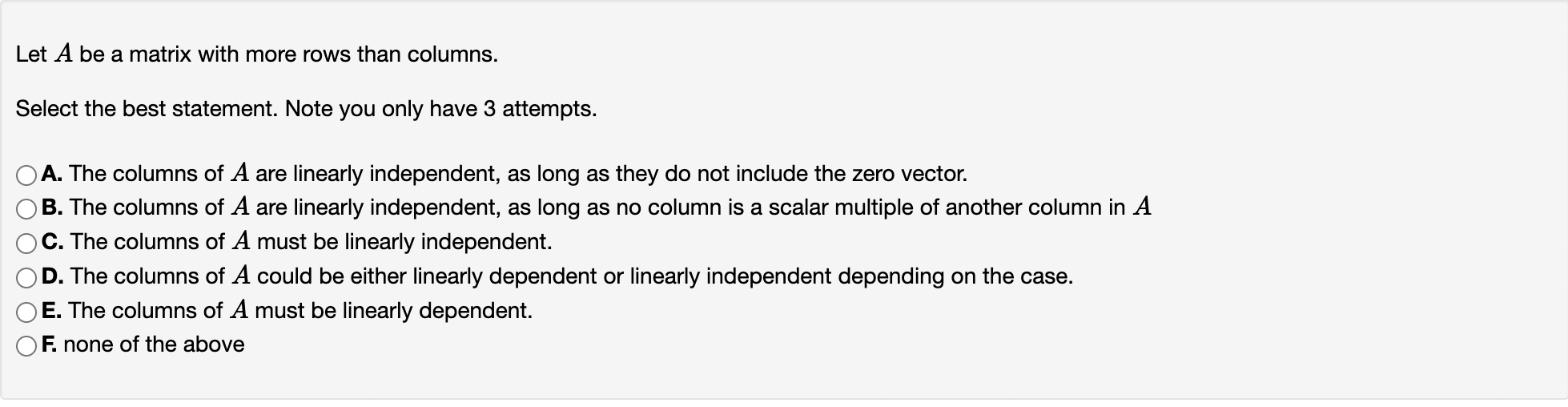 Solved Let A be a matrix with more rows than columns. Select | Chegg.com