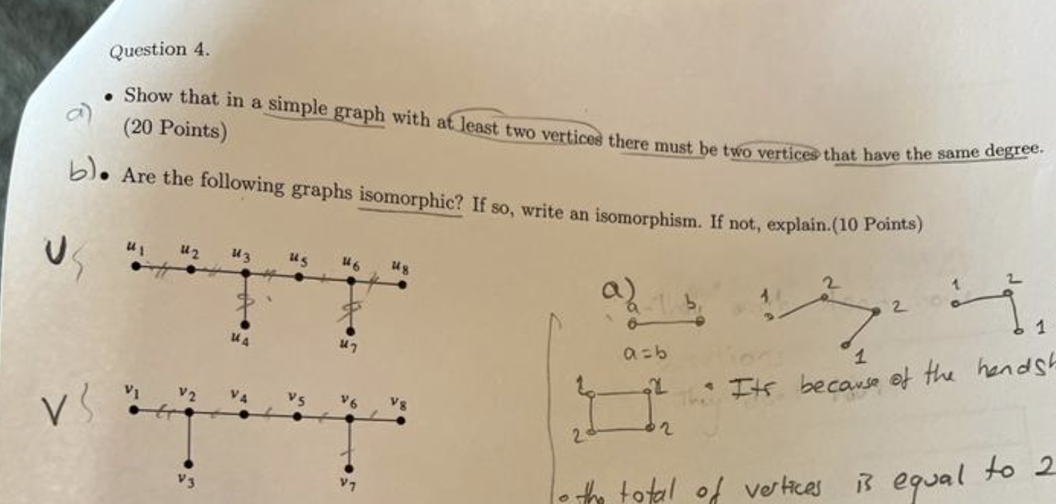 Solved Question 4. - Show that in a simple graph with at | Chegg.com