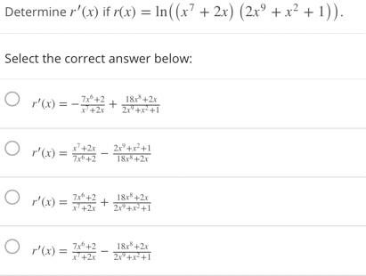 Solved Determine r'(x) if r(x) = In((x2 + 2x) (2x + x + 1)). | Chegg.com