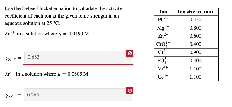 Solved Use the Debye-Hückel equation to calculate the | Chegg.com