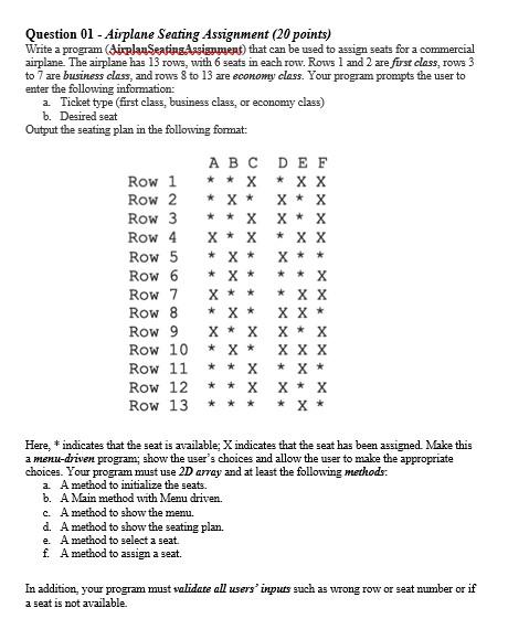 Solved Question 01 Airplane Seating Assignment 20 Points 2202