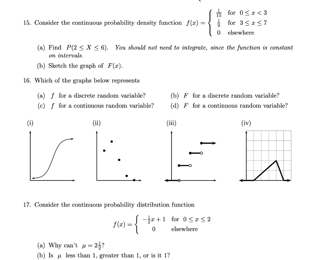 Solved 15. Consider the continuous probability density | Chegg.com