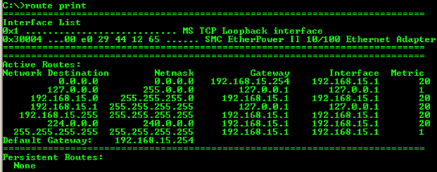C:\>route print ==== Interface List 0x1 MS TCP | Chegg.com
