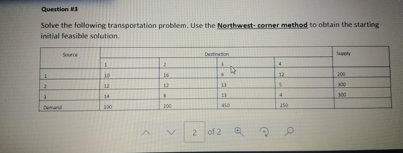 Solved Question #3 Solve the following transportation | Chegg.com