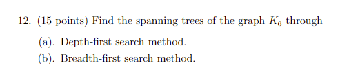 Solved (15 ﻿points) ﻿Find the spanning trees of the graph K6 | Chegg.com