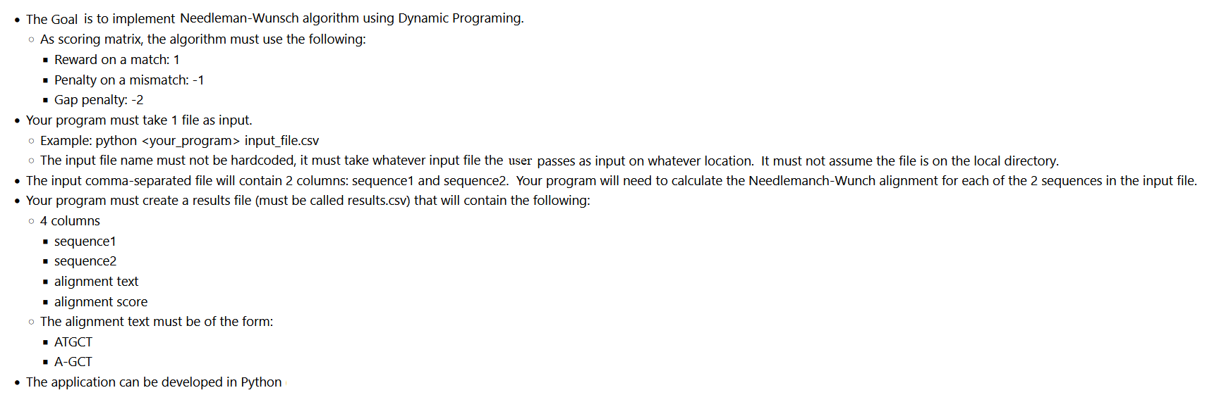 Solved The Goal is to implement Needleman-Wunsch algorithm | Chegg.com